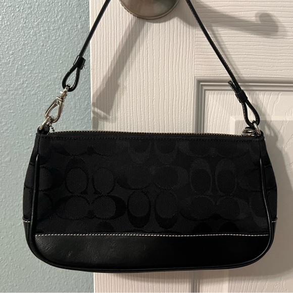 Coach | Bags | Coach Hampton Demi Baguette Black Canvas Signature ...
